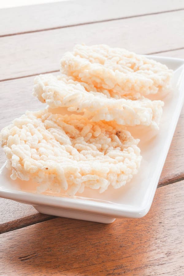 Thai Style Crispy Rice Cracker on the Plate Stock Image - Image of food ...