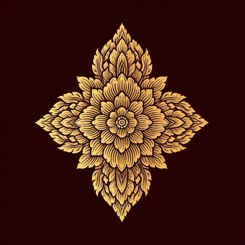 Thai Style Flower Pattern is Gold Colored Pattern. Stock Illustration ...