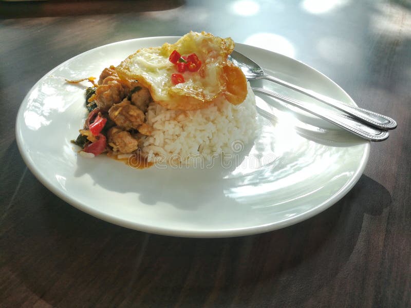 Thai Style Food, Two-entree Plate. Stock Image - Image of seasoned ...