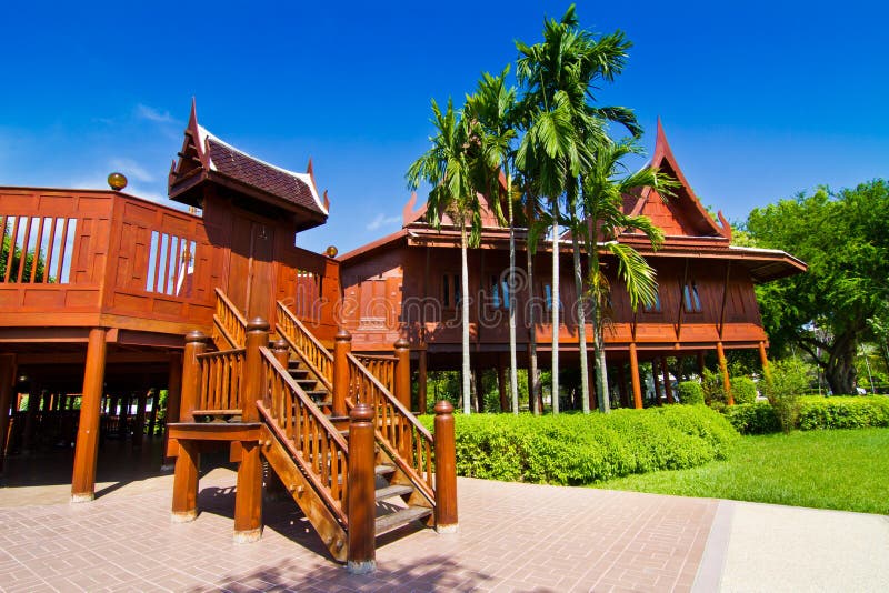 Thai Style House and Blue Sky Stock Photo - Image of coconut, house ...