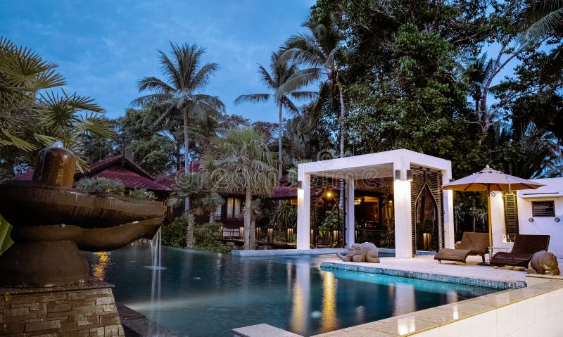 Thai Style House with Pool Thailand during Sunset Stock Image - Image ...