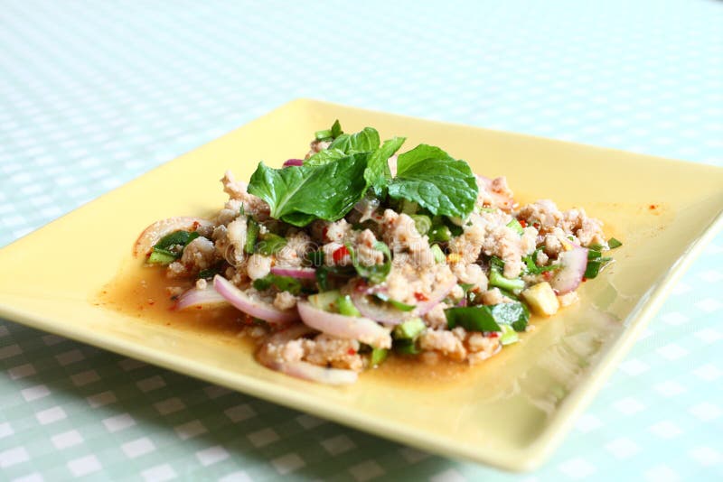 Thai Style Spicy Food, Lab Moo. Stock Image - Image of garlic, salad ...