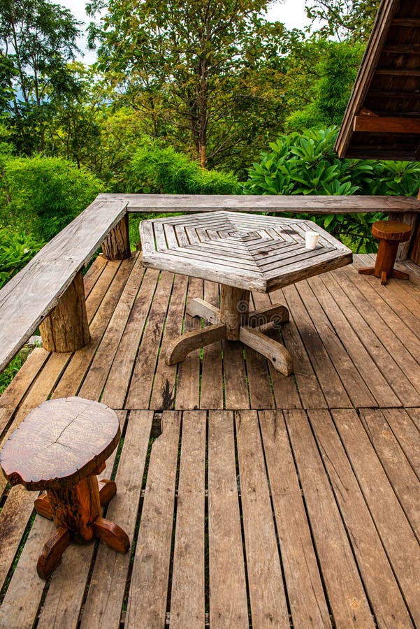 Thai Style Terrace with Wooden Table Set Stock Image - Image of ...