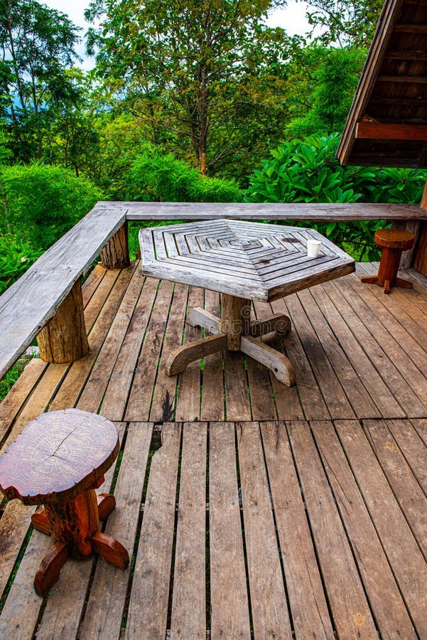Thai Style Terrace with Wooden Table Set Stock Photo - Image of ...