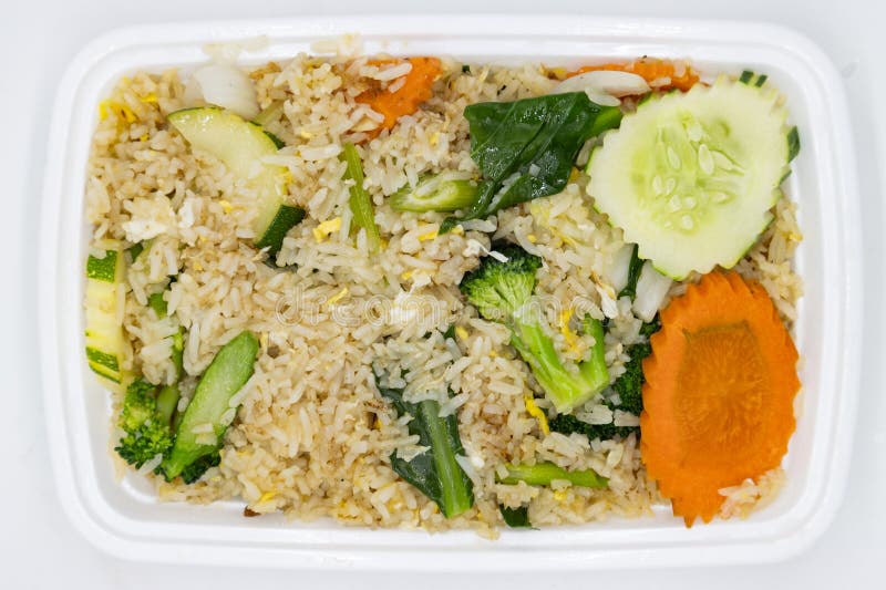 Thai Style Vegetable Fried Rice in a White Container Stock Image ...
