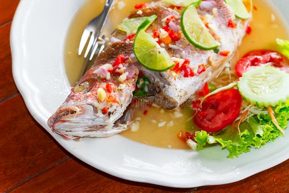 Thai Style Whole Red Snapper Fish Stock Photo - Image of fried, dish ...