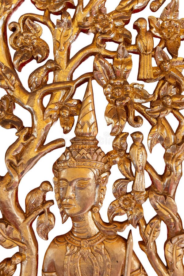 Thai Style Wood Carving on the Wall Stock Illustration - Illustration ...