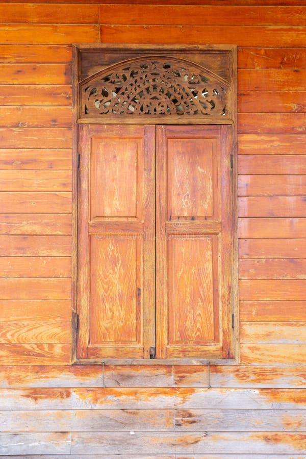 Thai Style of Wooden Windows in the Home Stock Photo - Image of ...