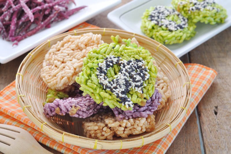 Thai Sweet Crispy Rice Cakes. Stock Image - Image of sesame, drizzle ...