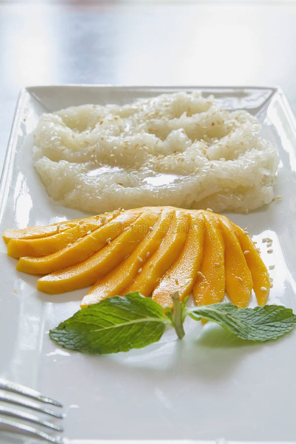 Thai Sweet Mango with Sticky Rice Vertical Stock Image - Image of milk ...