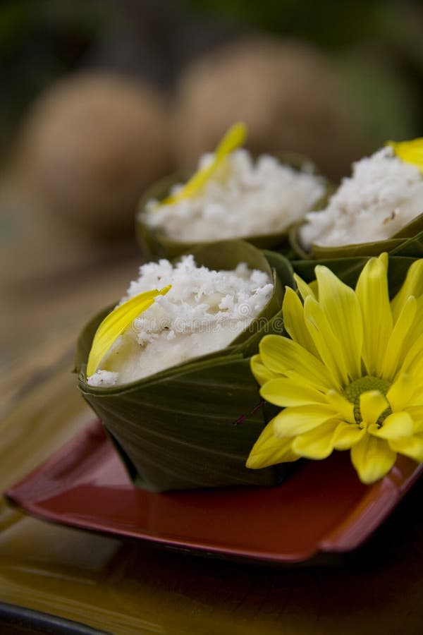 Thai Sweet Rice in Banana Leaf Cups Stock Photo - Image of green ...