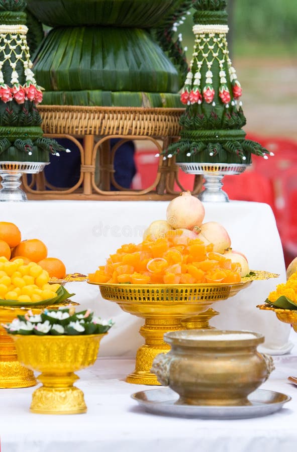 Thai Sweets at a Buddhist Ceremony Stock Photo - Image of yellow ...