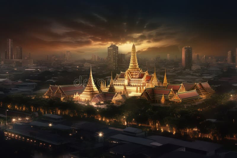Temple at Night Beautiful Thai Buddhist in Bangkok, Thailand with Ai ...