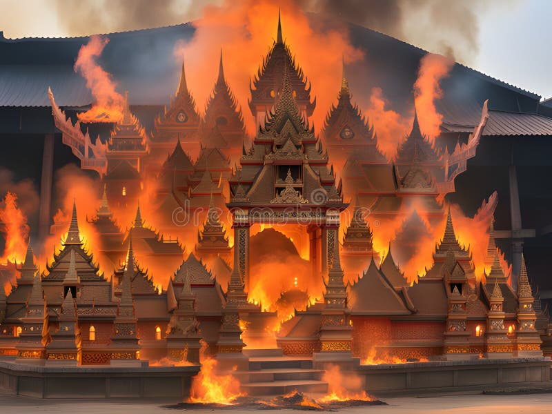 Religious Concept with Burning People in Front of Temple Stock ...