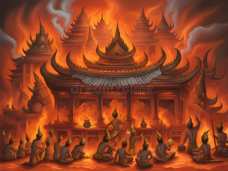 Thai Temple with Fire , Hell Concept, Ai Generated Stock Illustration ...