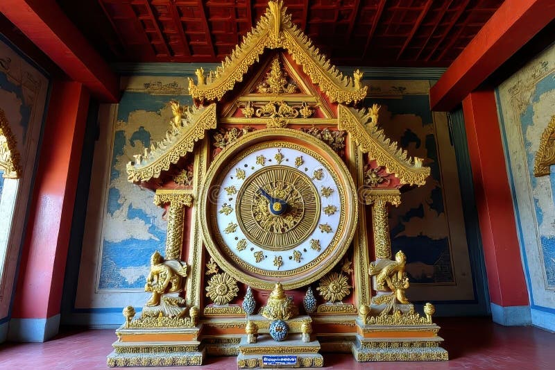 Thai Temple Mural Clock Design Stock Illustration - Illustration of ...