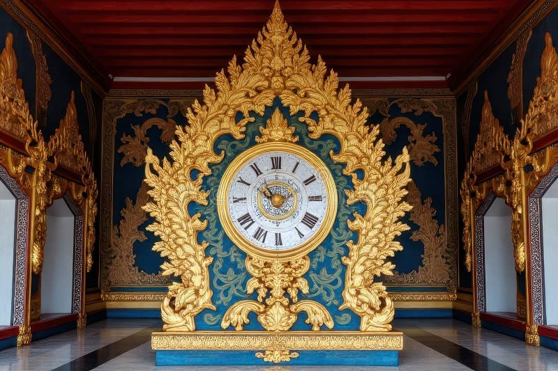 Thai Temple Mural Clock Design Stock Illustration - Illustration of ...
