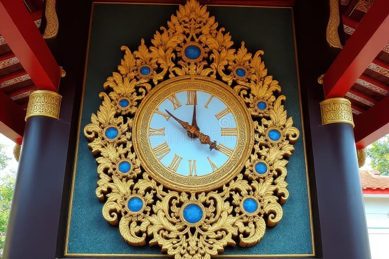 Thai Temple Mural Clock Magnificence Stock Illustration - Illustration ...