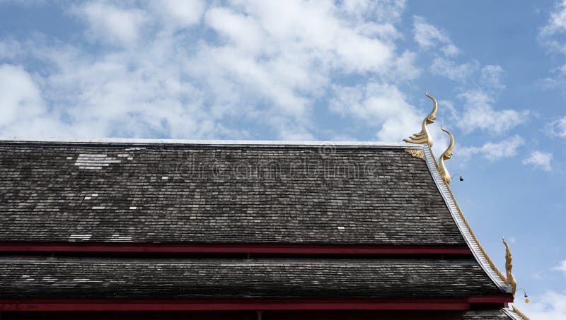 Thai Temple Old Roof and Blue Sky Stock Image - Image of construction ...