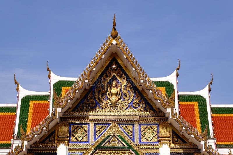 Thai Temple Roofs Soar into Blue Sky Stock Image - Image of tiers, thai ...