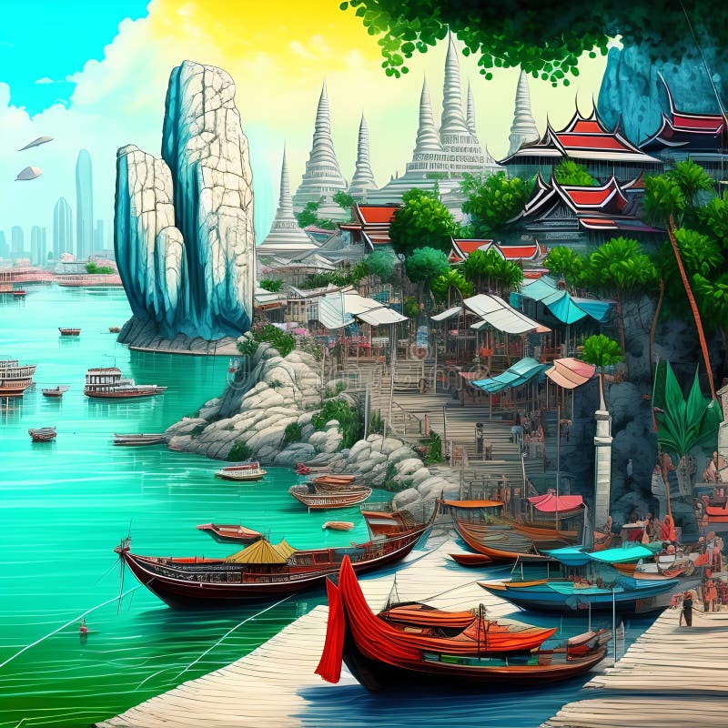 Thai Town, Generative AI Illustration Stock Illustration - Illustration ...