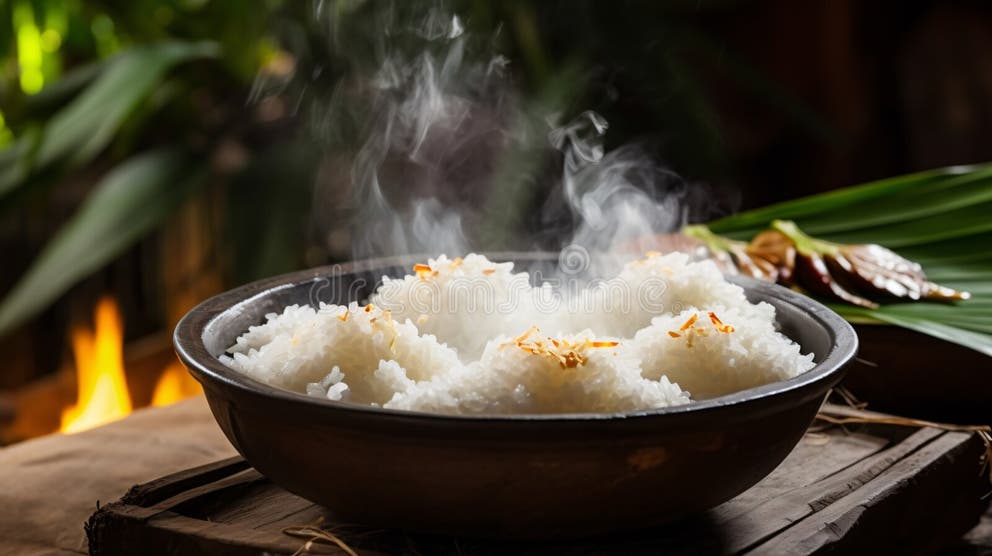 Thai Tradition: Steaming Sticky Rice for Cooking Stock Illustration ...