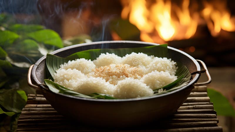 Thai Tradition: Steaming Sticky Rice for Cooking Stock Illustration ...