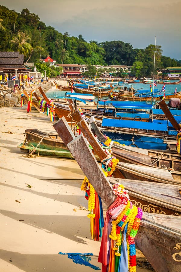 Thai Traditional Boats on Phi-Phi Islands,Thailand Stock Image - Image ...