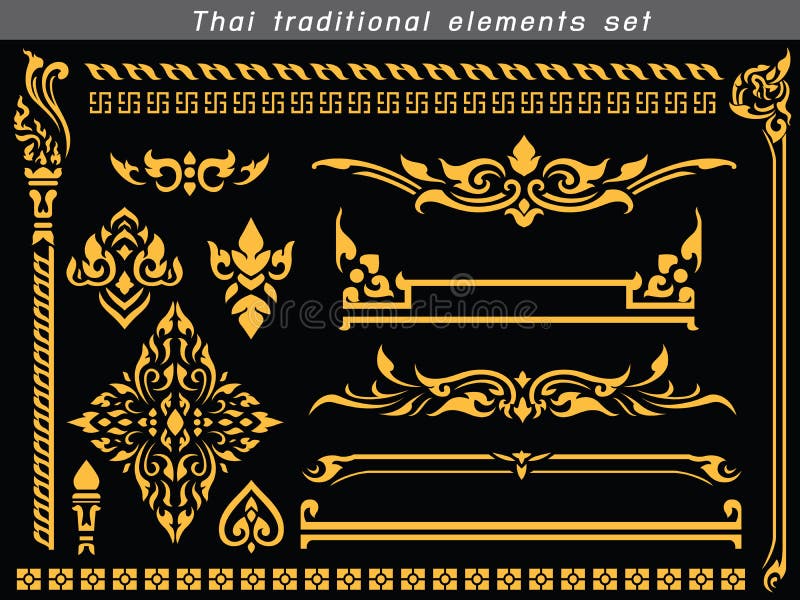 Thai Traditional Elements Set Stock Illustration - Illustration of ...