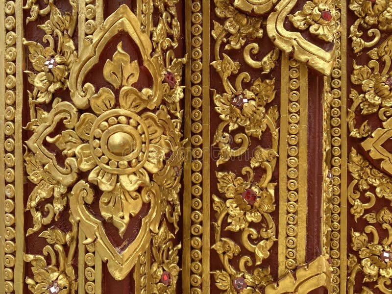 Thai Traditional Flower or Kanok Pattern Design Wall for Temple. Stock ...