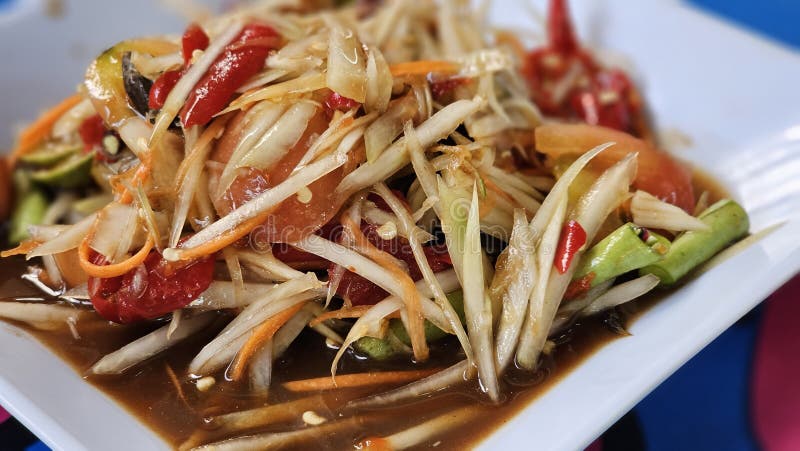 Thai Traditional Papaya Salad Stock Photo - Image of vegetable, produce ...