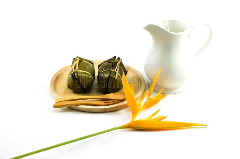 Thai Traditional Sticky Rice Dessert in Banana Leaf Packaging. Stock ...