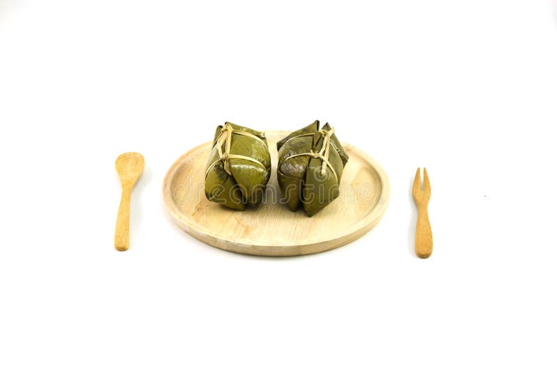 Thai Traditional Sticky Rice Dessert in Banana Leaf Packaging. Stock ...