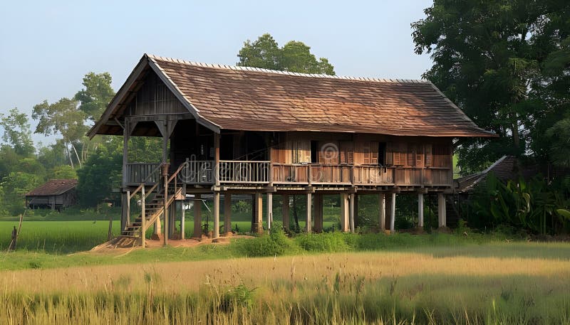 Thai Traditional Style Farm House Stock Illustration - Illustration of ...