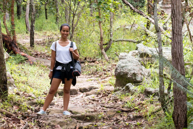 Thai Trekking Lady Smiling during Path of Trail Stock Photo - Image of ...