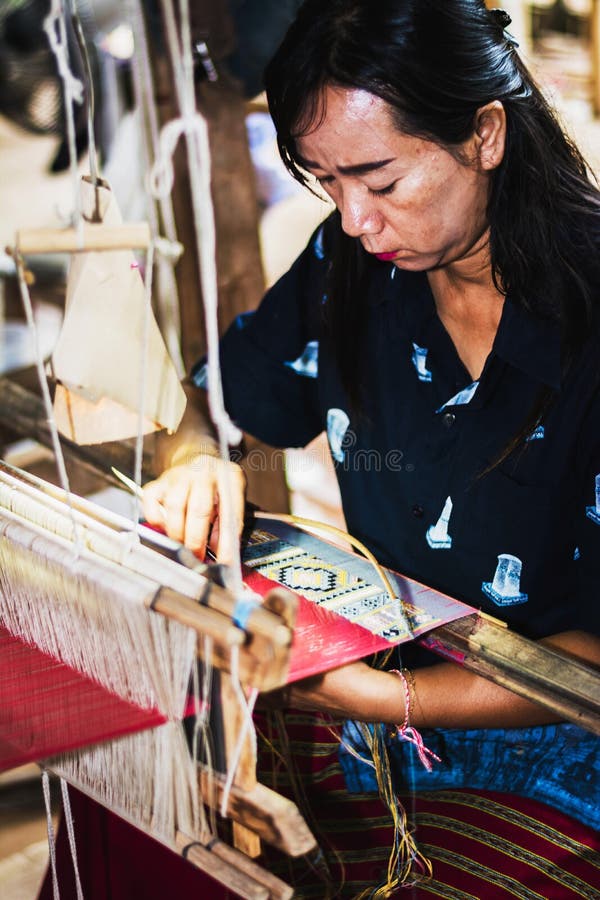 Thai Woman Making Silk Thread. Stock Photo - Image of folk, design ...