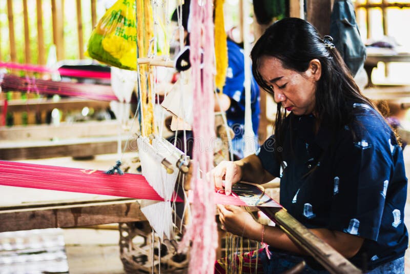 Thai Woman Making Silk Thread. Stock Image - Image of colorful, style ...