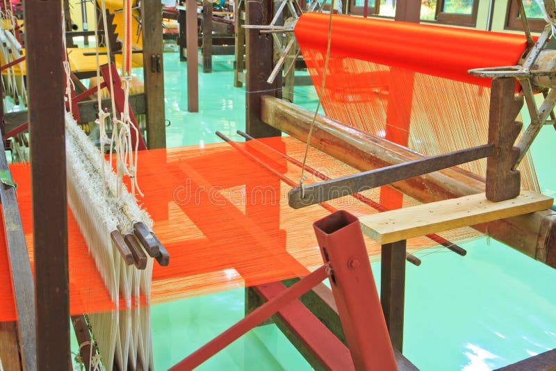 Thai woven silk machine stock photo. Image of cloth, detail - 35435328