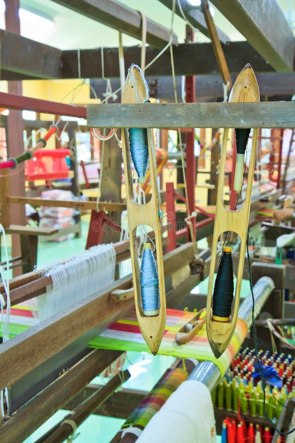 Thai woven silk machine stock image. Image of detail - 35435521