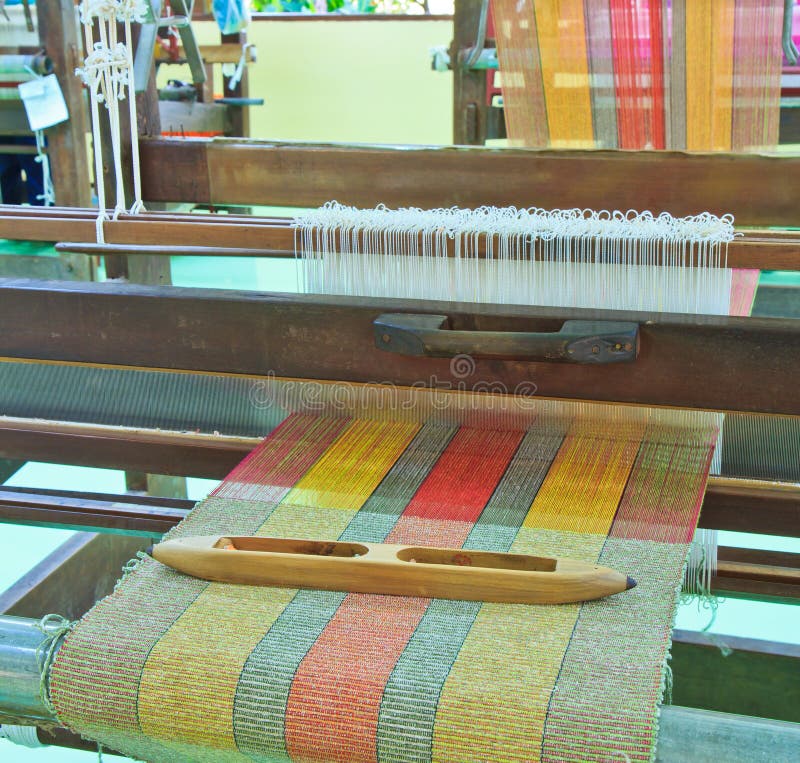 Thai woven silk machine stock photo. Image of asian, industry - 35436074