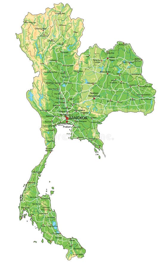 Detailed Thailand Physical Map with Labeling. Stock Vector ...