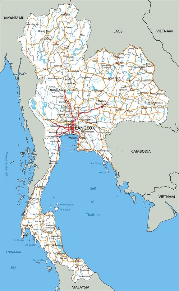 Detailed Thailand Road Map with Labeling. Stock Vector - Illustration ...