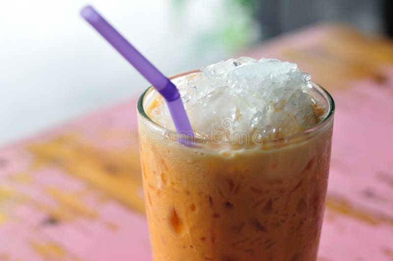 Thailand Beverage, Cold-milk-tea on Painted Desk. Stock Photo - Image ...