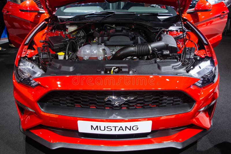 Thailand - Dec , 2018: Ford Mustang GT Front View Car . Close Up Engine ...