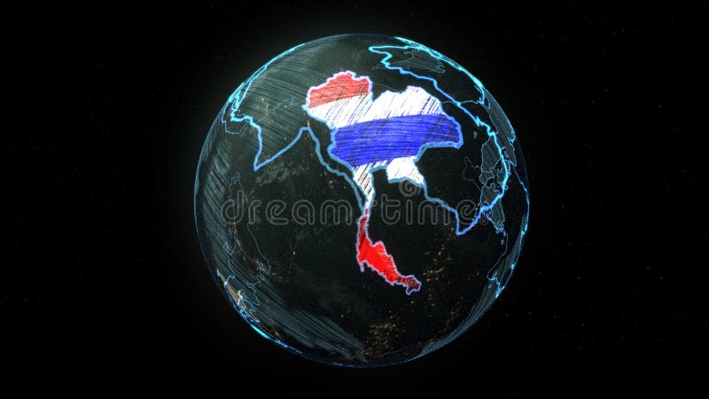 Thailand Earth Map with Drawing Style Stock Illustration - Illustration ...