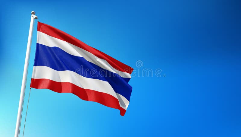 Thailand Flag Flying on Blue Sky Background 3D Render Stock ...