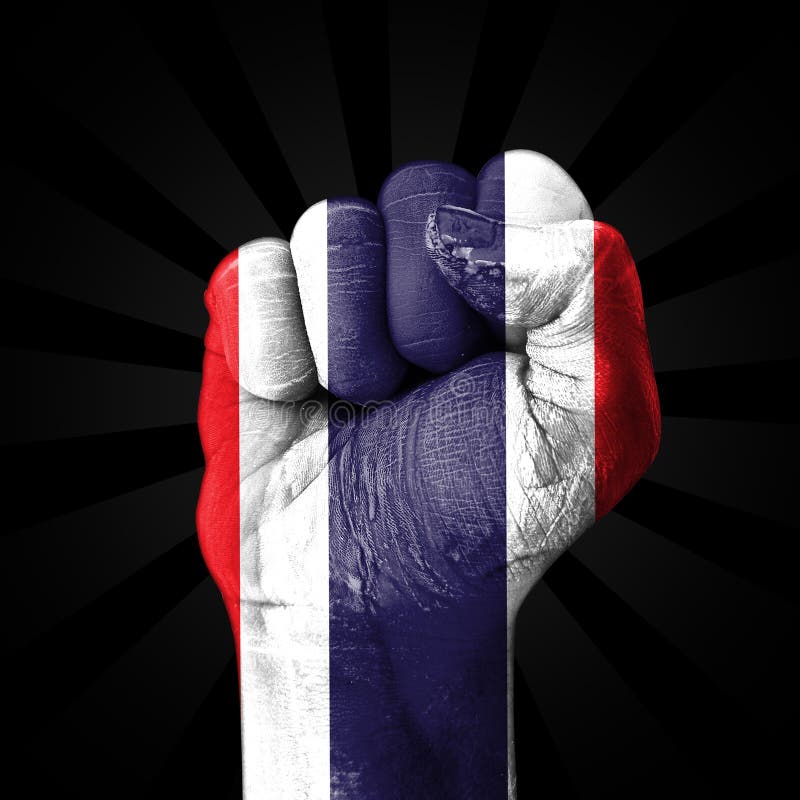 Thailand Flag Painted on the Fist with Black Isolated Backdrop Stock ...