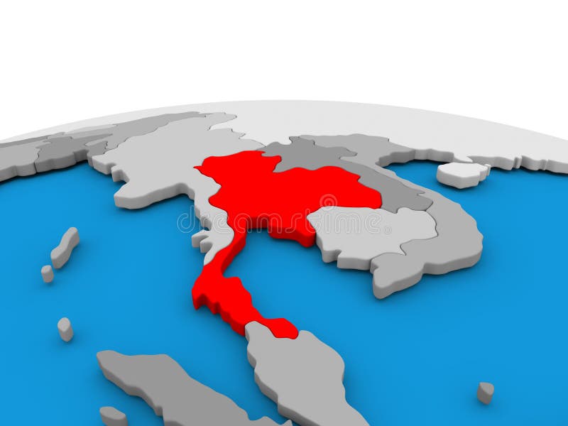 Thailand on globe in red stock illustration. Illustration of render ...