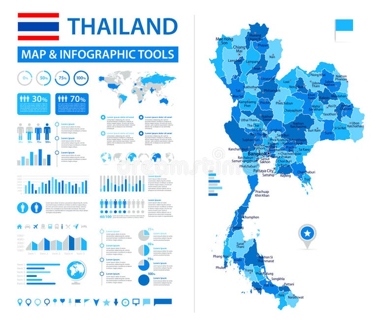 Thailand Infographic Map with Data Visualization Elements - Vector Map of Thailand Stock Vector ...