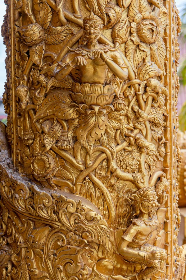 Golden Monkey Under Temple Pole Stock Image - Image of style, design ...